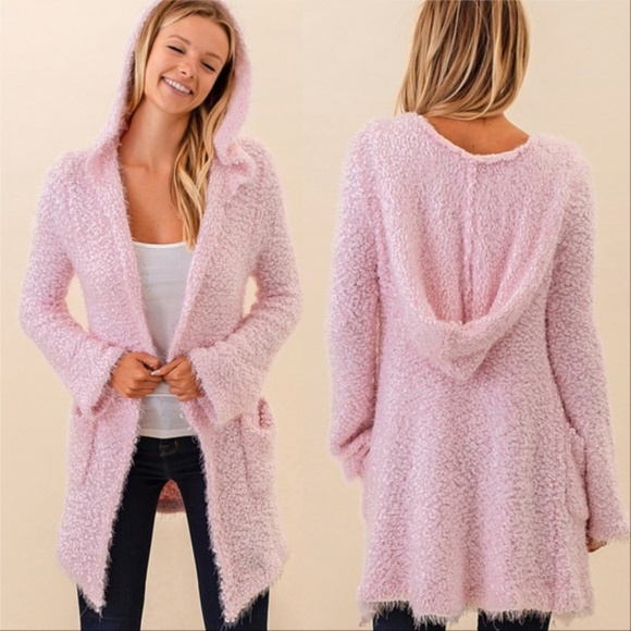 Sweaters | Fuzzy Pink Popcorn Cardigan Sweater | Poshmark